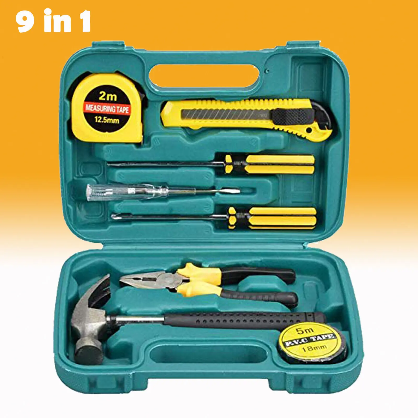 9 In 1 Hand Tool Kit Set Repair Tool Screwdriver Hammer Pliers With ...