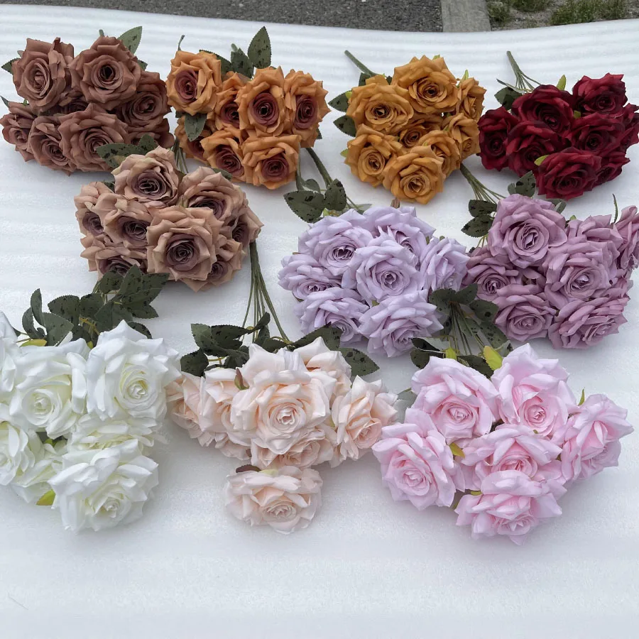 Cheap Artificial Fake Plastic Flower Single Rose Mix Color Red Roses ...