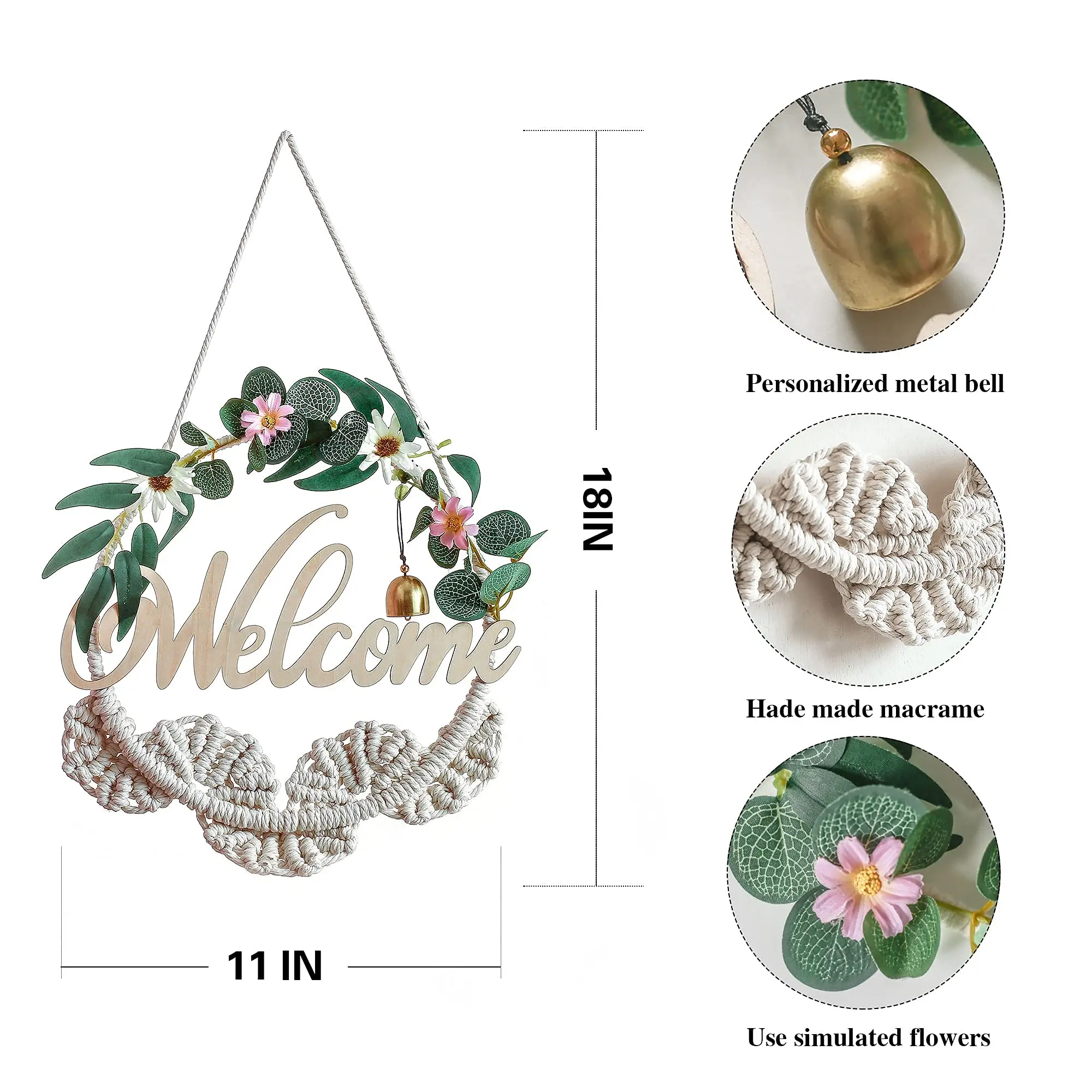 Wood Welcome Sign Front Door Macrame Eucalyptus Hanging Porch Decor for ...