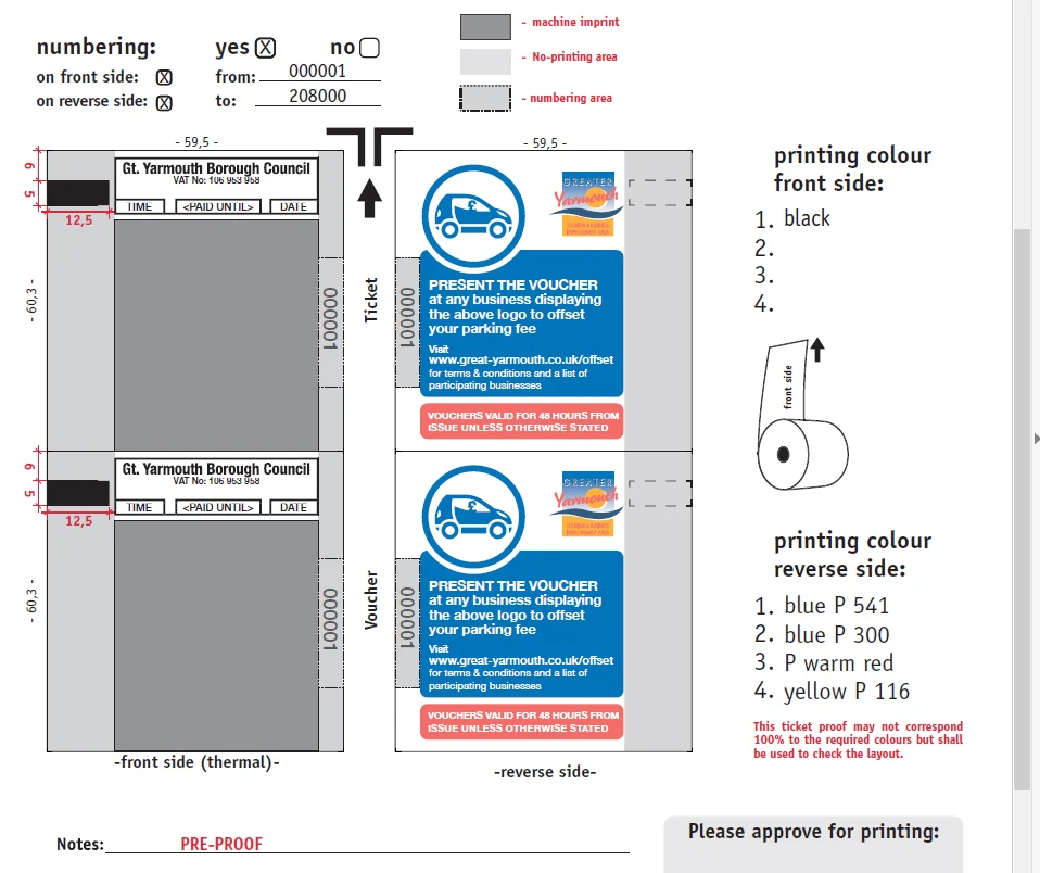 Custom Security Car Parking Ticket Printing - Valet & Violation Cards