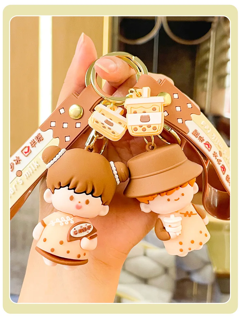 Lovely Cartoon Boba Keychain - Cute 3D PVC Rubber Keyring for Gifts ...