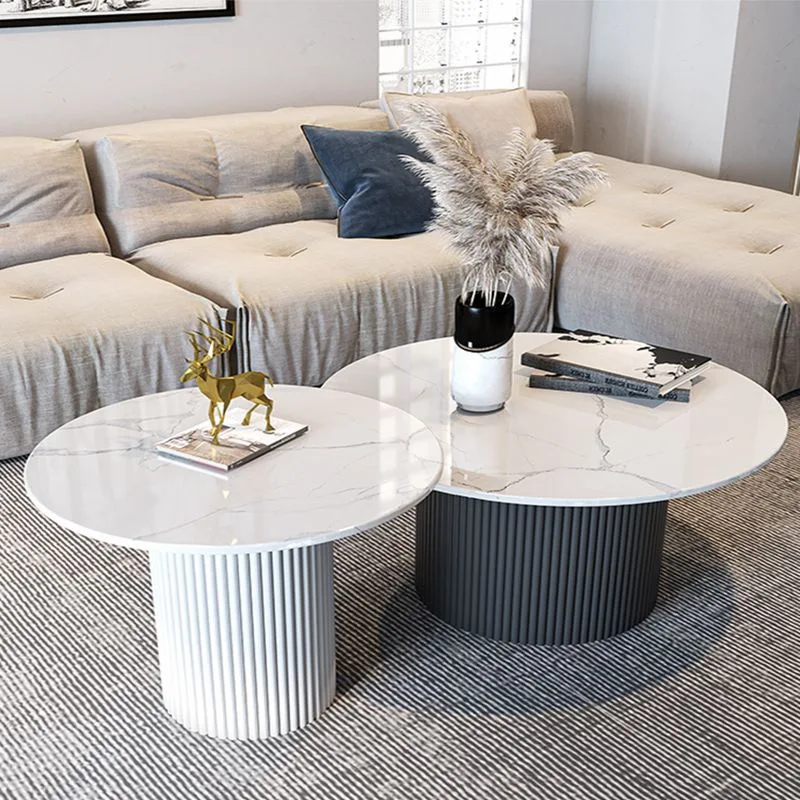 SWT Modern Luxury Gold Rock Stone Coffee Table Set Marble Oval Coffee ...