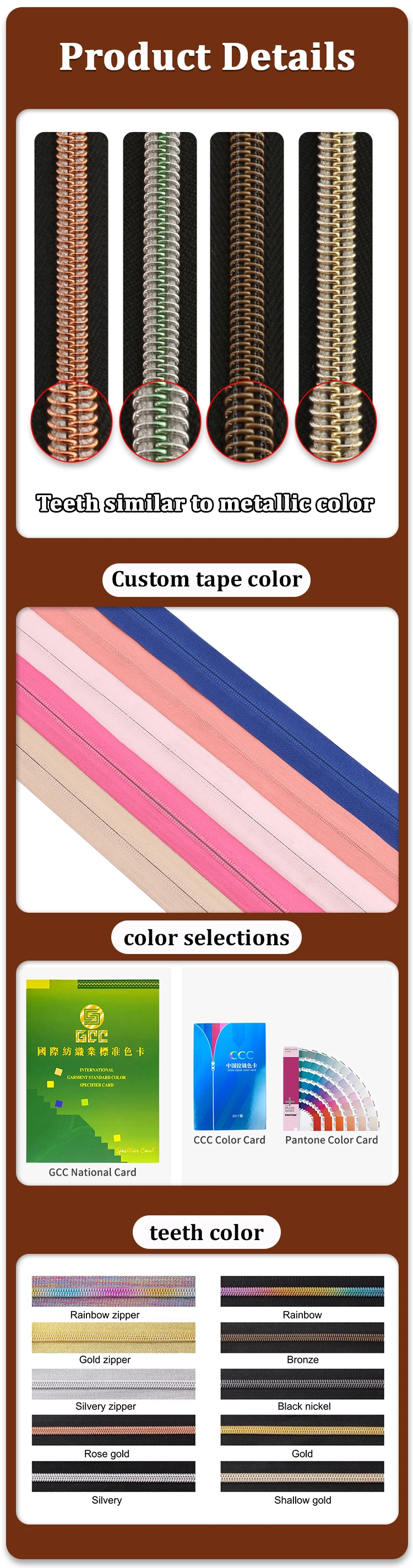 High Quality Long Chain Zipper #5 For Handbag Gold Teeth #3 Nylon ...