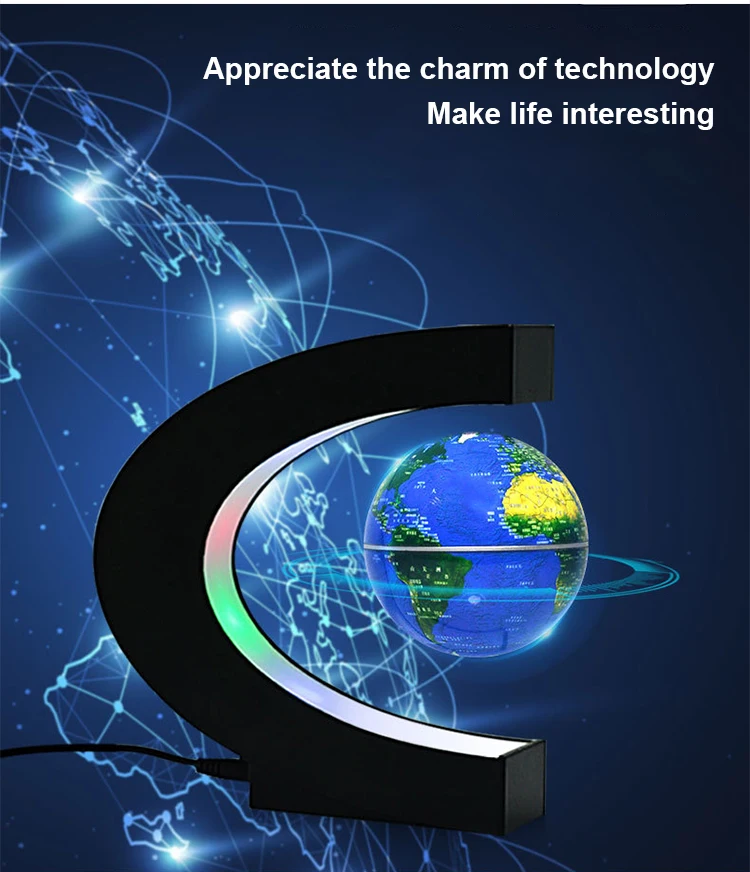 C Shape World Earth Map Rotating Magnetic Levitating Magnetic Floating ...