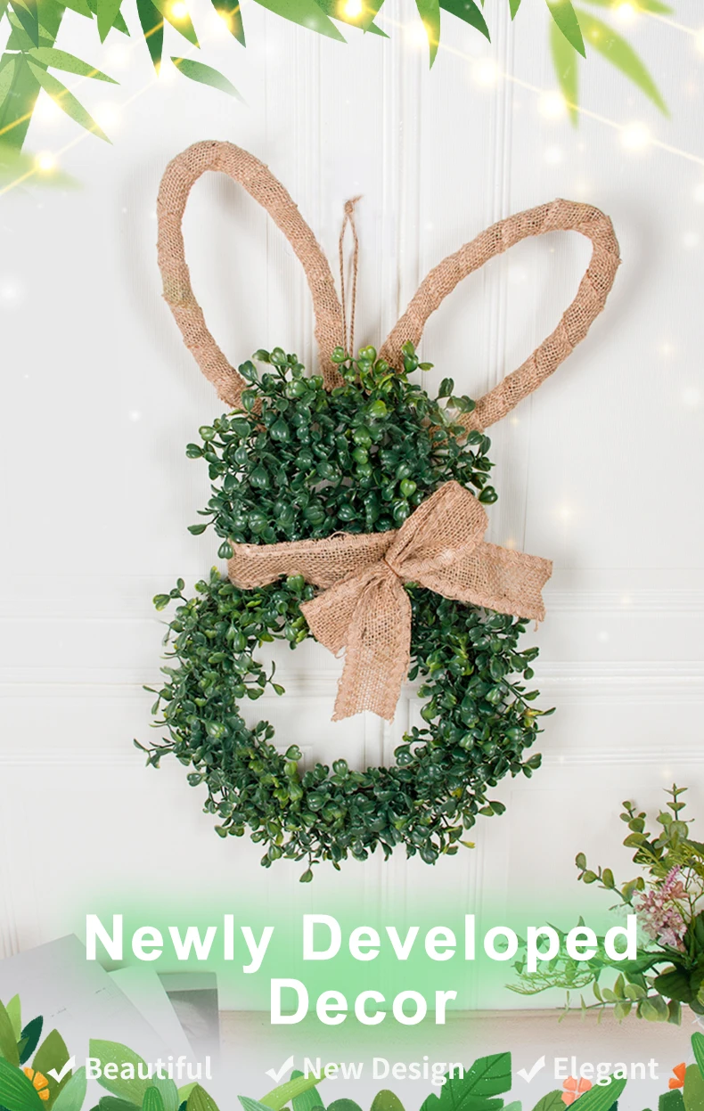 18 Inch Spring Bunny Wreath Hemp Rope Mixed Eucalyptus Leaf Artificial ...
