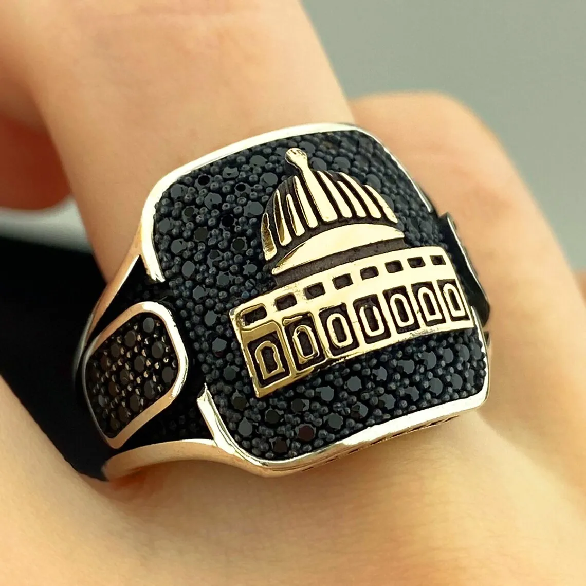 Al-Aqsa Mosque Ring Men Islamic Jewelry 316l Stainless Steel 18k Gold ...