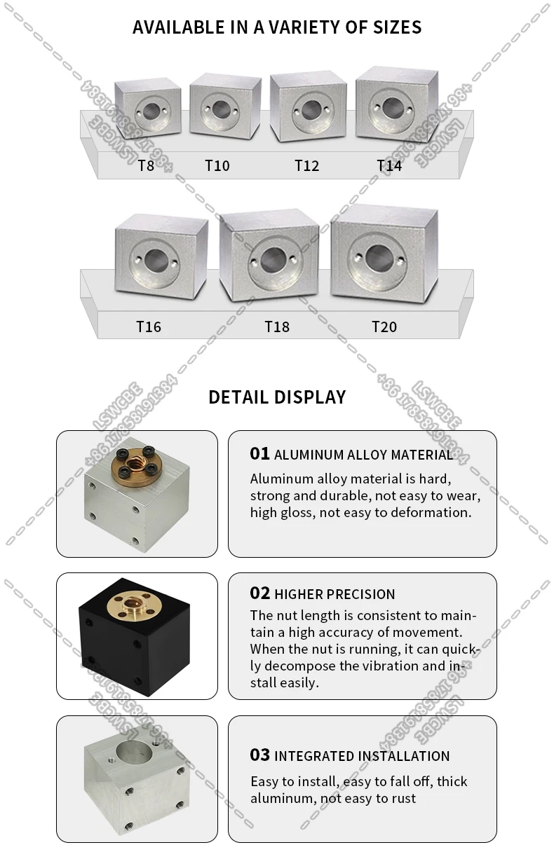 3D Printer Trapezoidal Lead Screw Square Nut Seat T8 T10 T12 T14 T16 ...