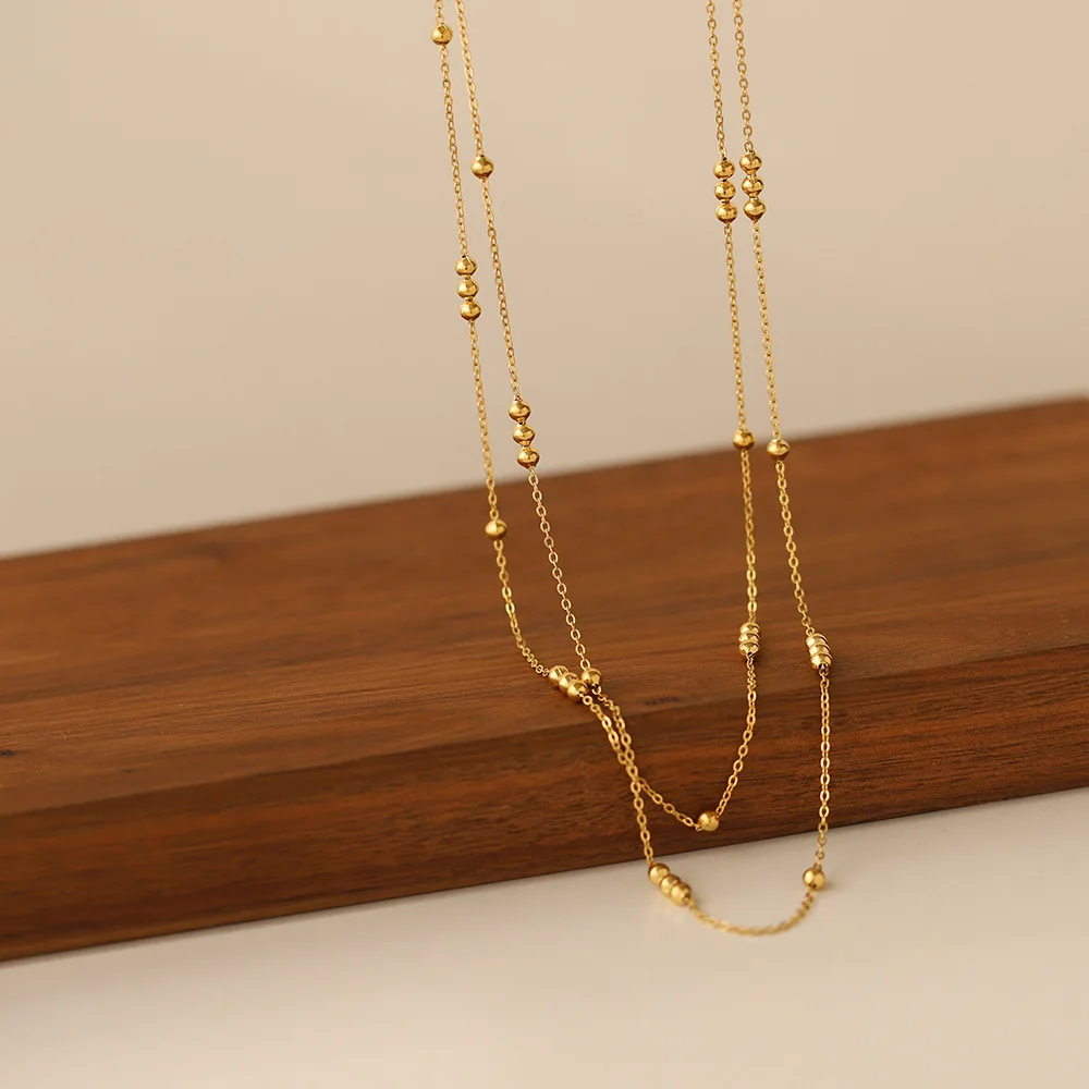 Carline Stainless Steel 18k Gold Plated Gold Silver Double Layer Beads ...