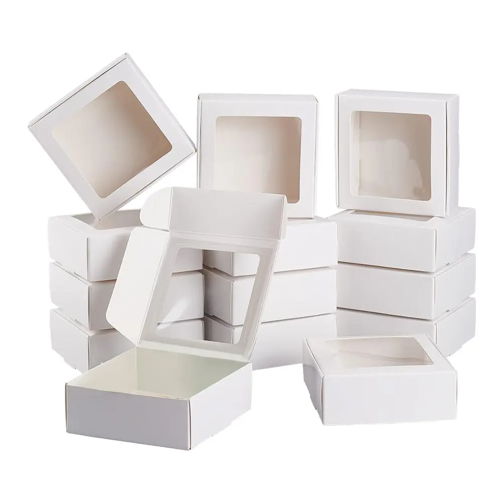 Custom White Kraft Paper Boxes with Clear Window Elegant Gift Packaging ...