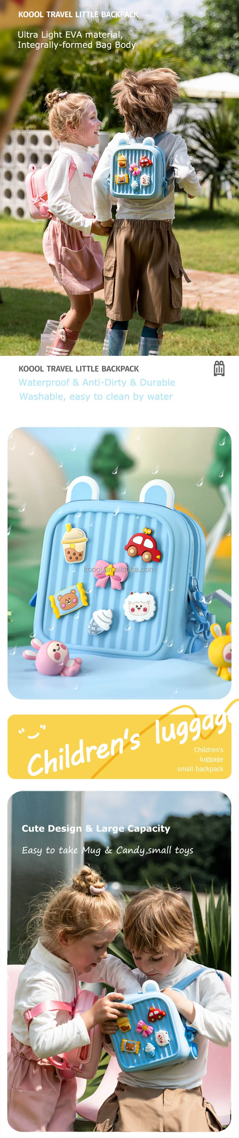 KOOOL 3D Cartoon DIY EVA Rubber Waterproof Kids Bag Backpacks