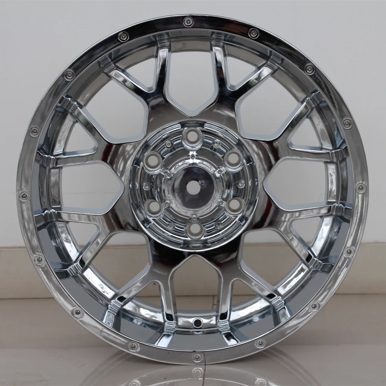 Flrocky Deep Dish Chrome Silver Off-Road Alloy Wheels Rims for 17 18 20 ...