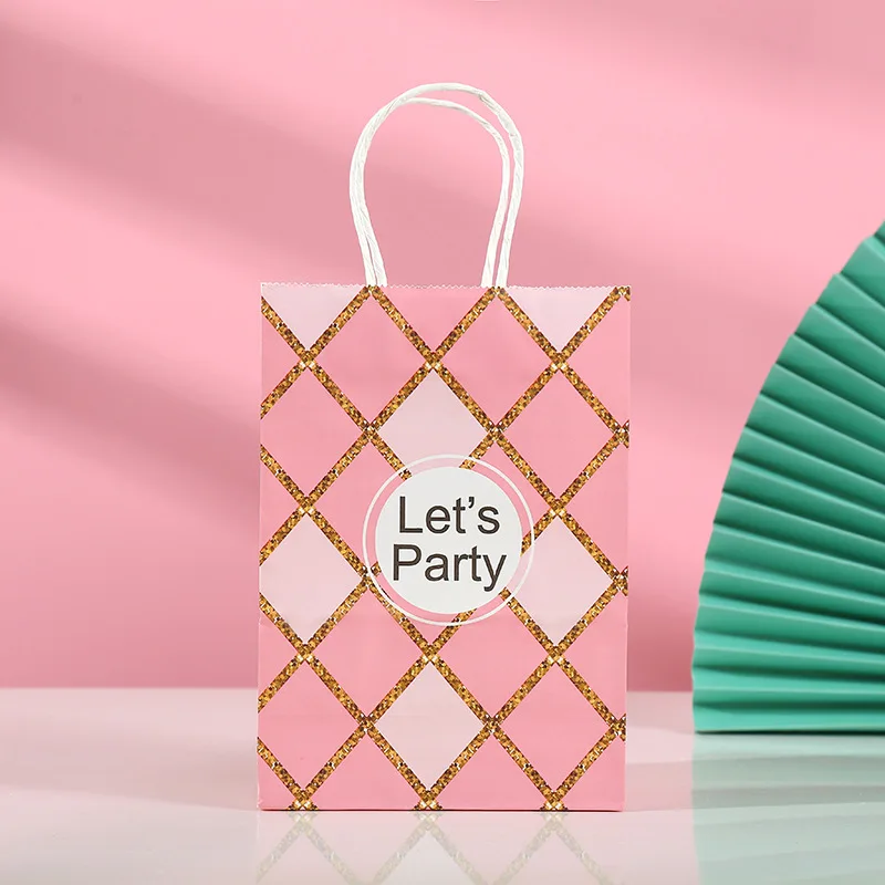 Preppy Pink Bulk Kraft Party Gift Bags With Handles Pink Party Favors ...