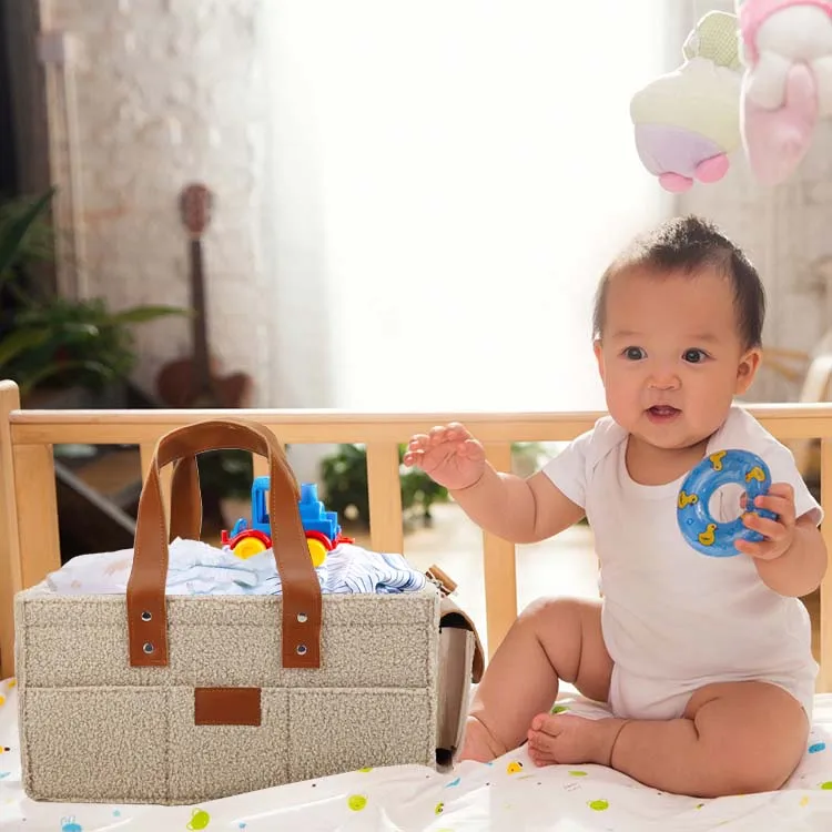 Portable Soft Teddy Diaper Caddy Versatile Nursery Basket for Diapers ...