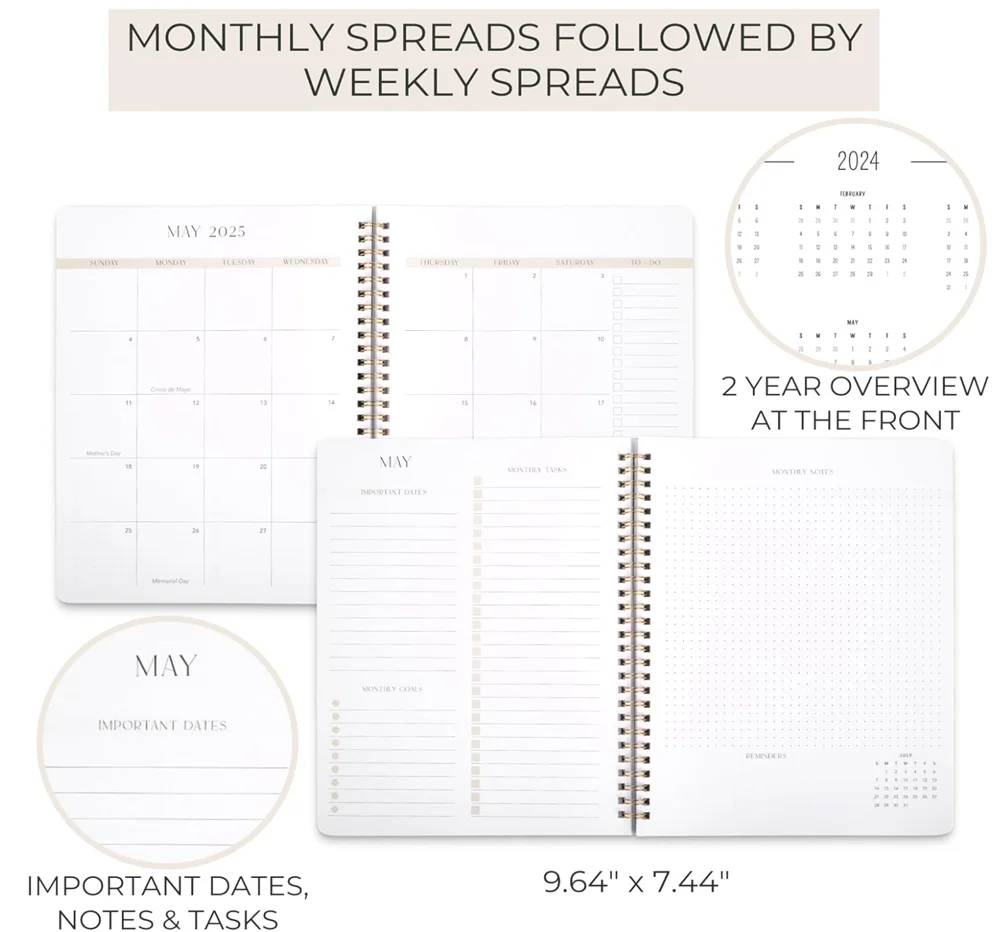 Custom White Simplified 2024-2025 Monthly Planner And Calendar Book ...