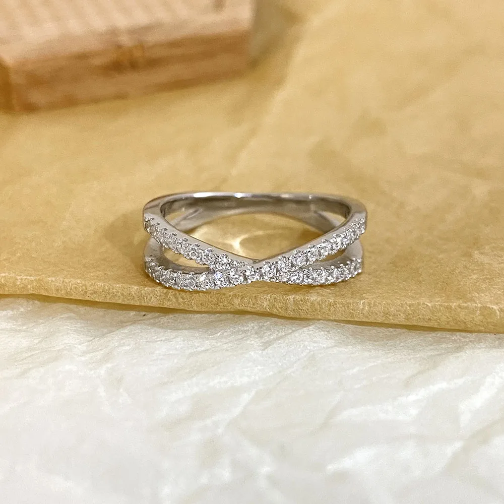 Foxi Real S925 Silver Fine Wedding Jewelry X- Cross Design Cz Rings Anniversary 925 Sterling ...