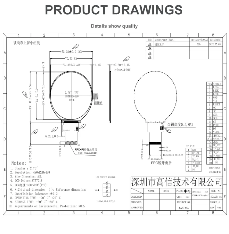 2.76 Inch Round Display Pixel Pitch 0.1497(h) X 0.1462(v) Full Hd ...