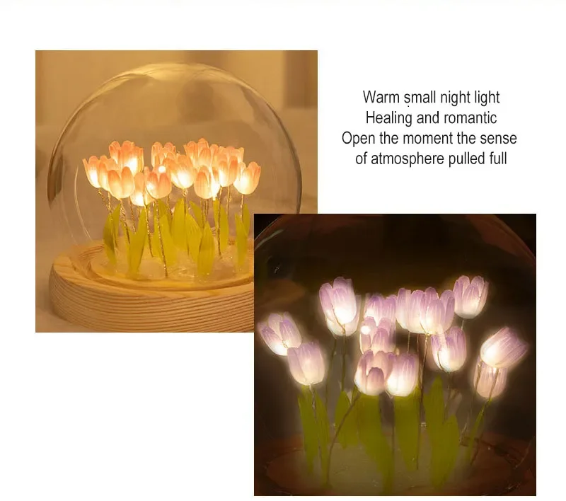 Tulip Night Lights Diy Material Creative Night Lamp Bedside Sleep Light ...