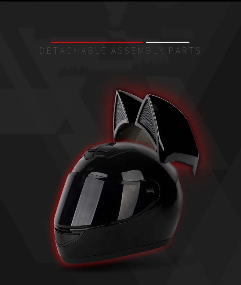 Cute Cat Full Face Helmet Motocross Helmet Cat Ear Motorcycle Helmet ...