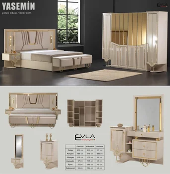 Yasemin Luxury Bedroom Set King Queen Bed Lighted Headboard Mirrored ...