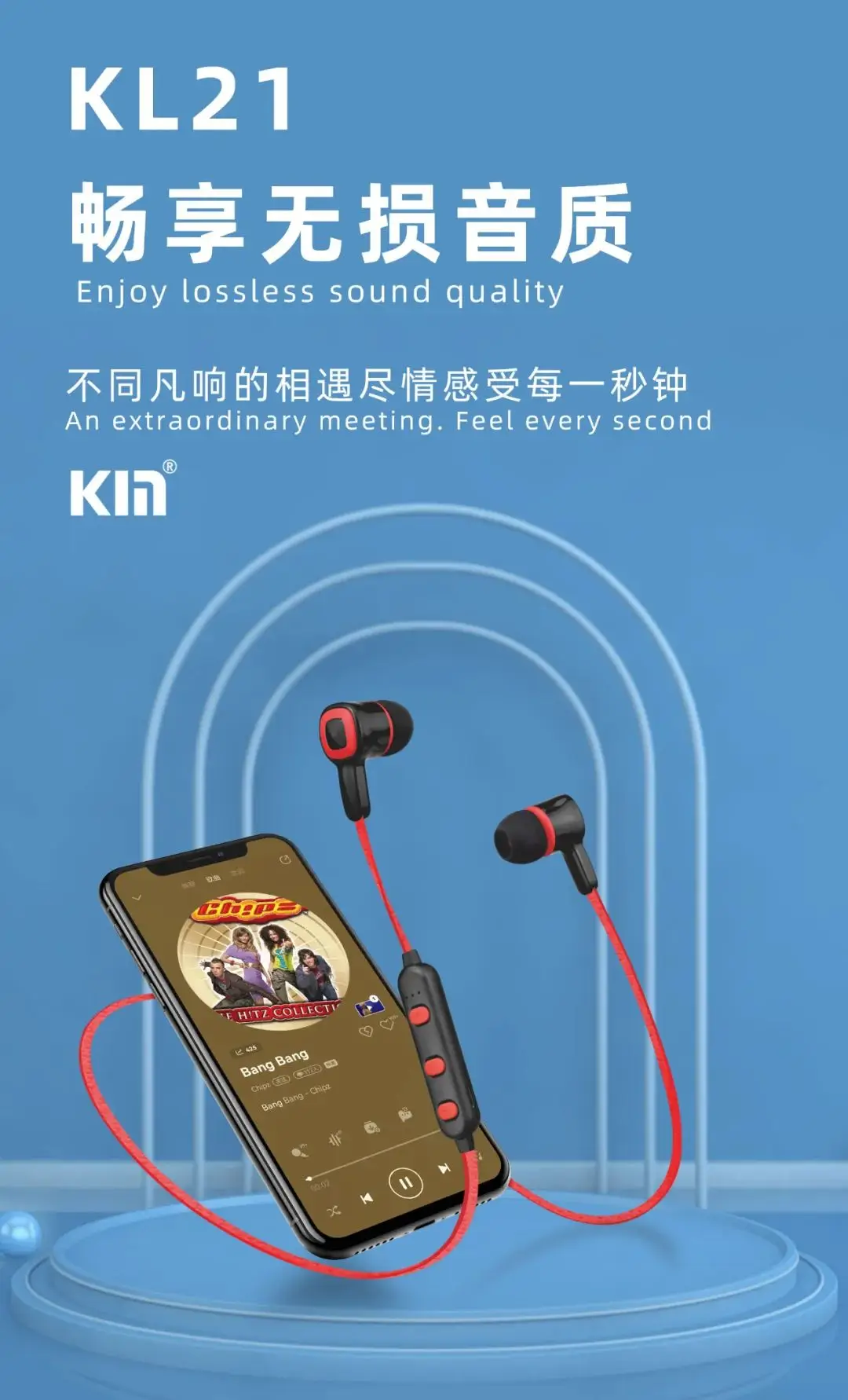 KM Factory KM-KL21 Earphones - Bluetooth V5.0, IPX-4 Waterproof