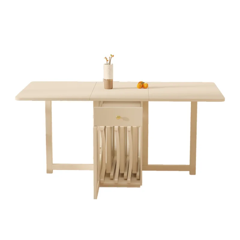 White solid wood folding dining table Small household dining table ...