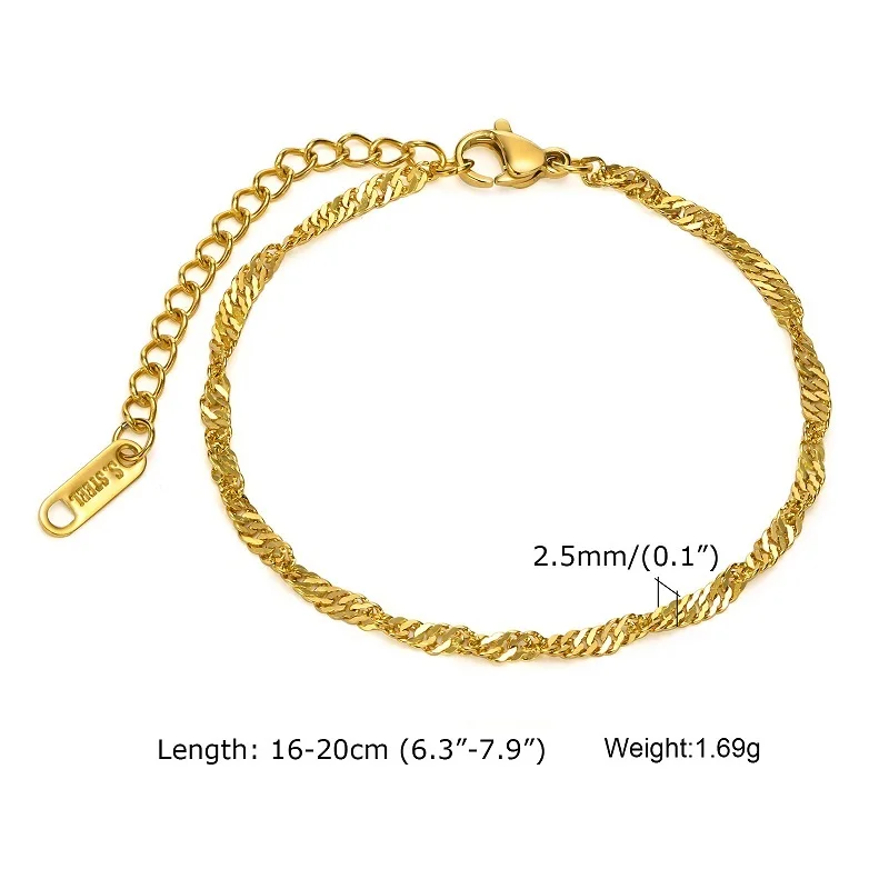 High End 18K PVD Gold Plated Shiny Water Ripple Chain Stainless Steel ...