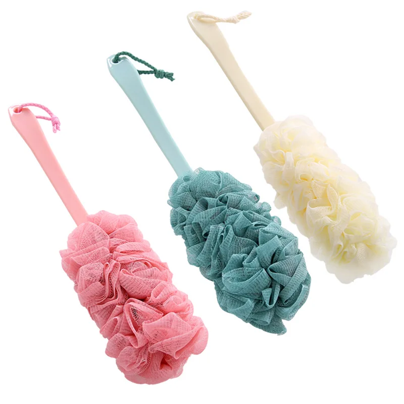 Puff Mesh Bath Sponge with Plastic Long Handle - Exfoliating Brush for ...