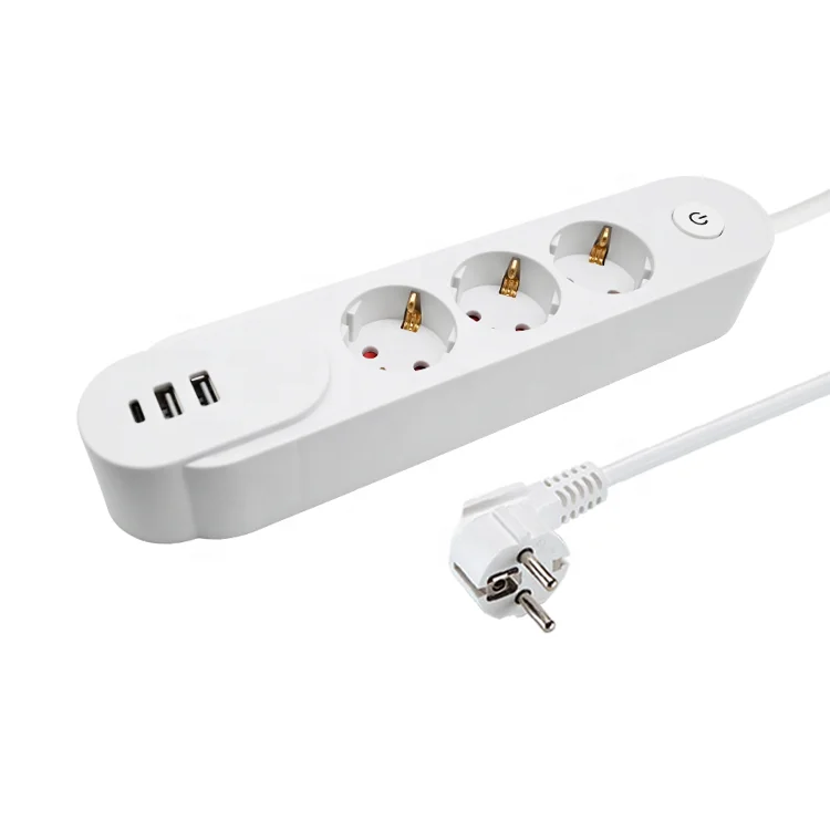 European Schuko Extension Socket EU 3 Outlet Smart Power Strip With 2 ...