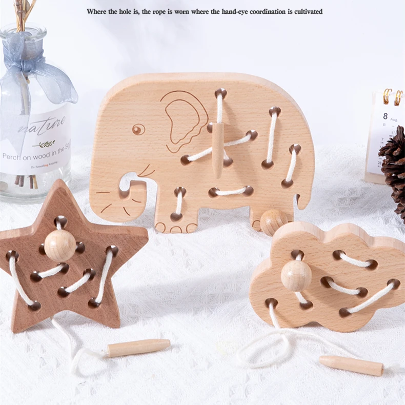 Wooden Threading Toy Shaped Lacing Montessori Educational Toys For Kids ...