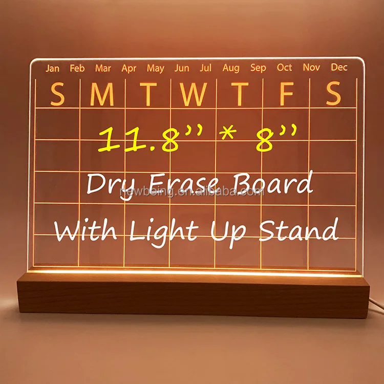 Acrylic Dry Erase Calendar Whiteboard With Illuminated Led Light Up ...