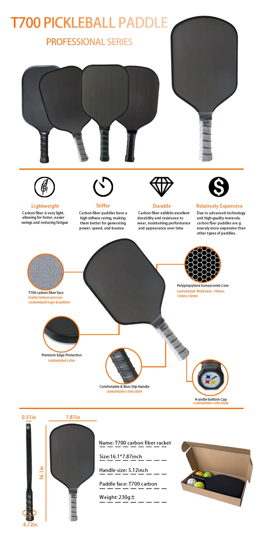 Professional T700 Paddl 3k Pickleball 2023 Carbon Fiber Pickleball Paddle - Buy Carbon Fibre ...