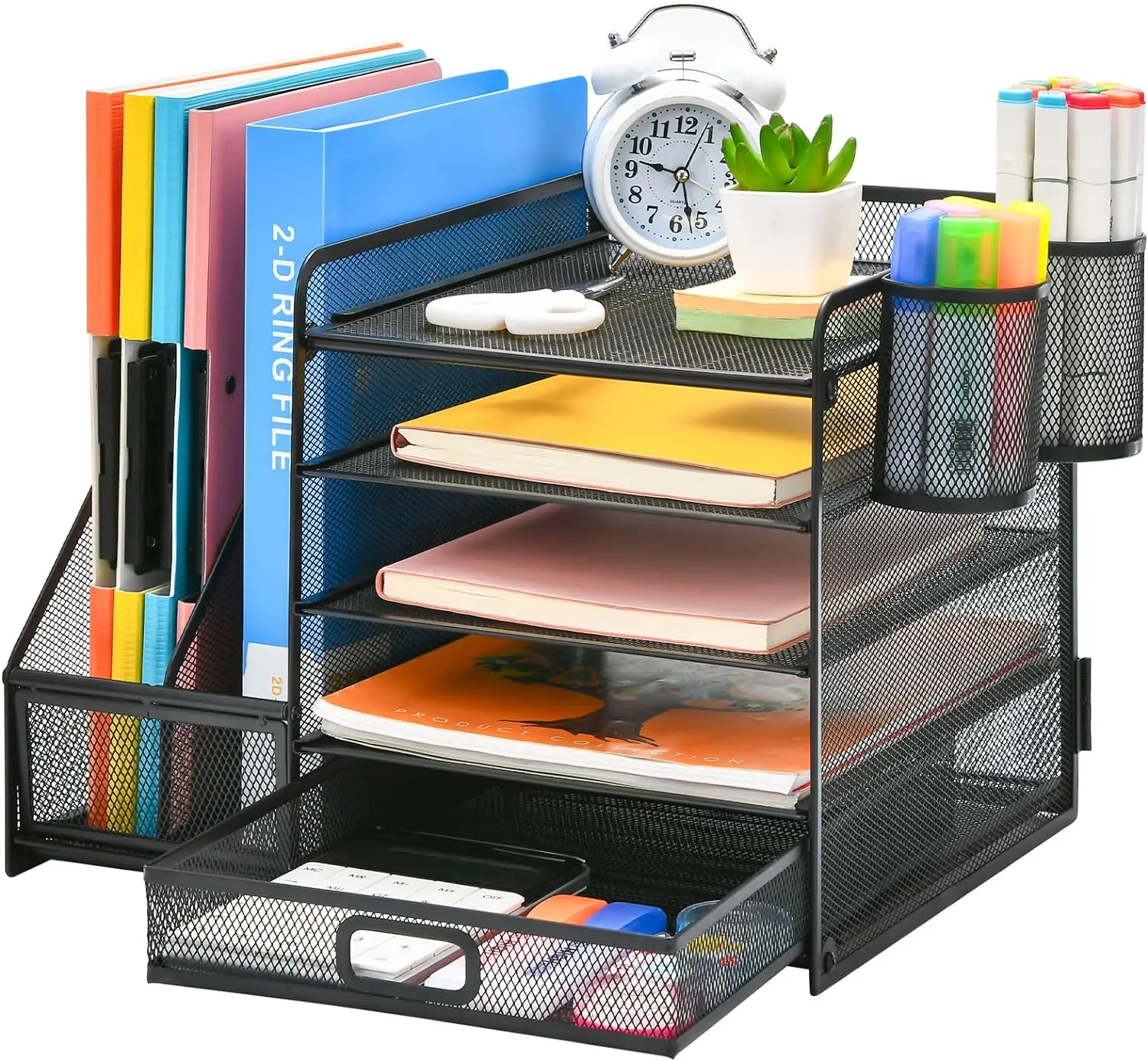 Multi-Layer Desk Organizer With Drawer 4-Tier Mesh Desk File Organizer ...