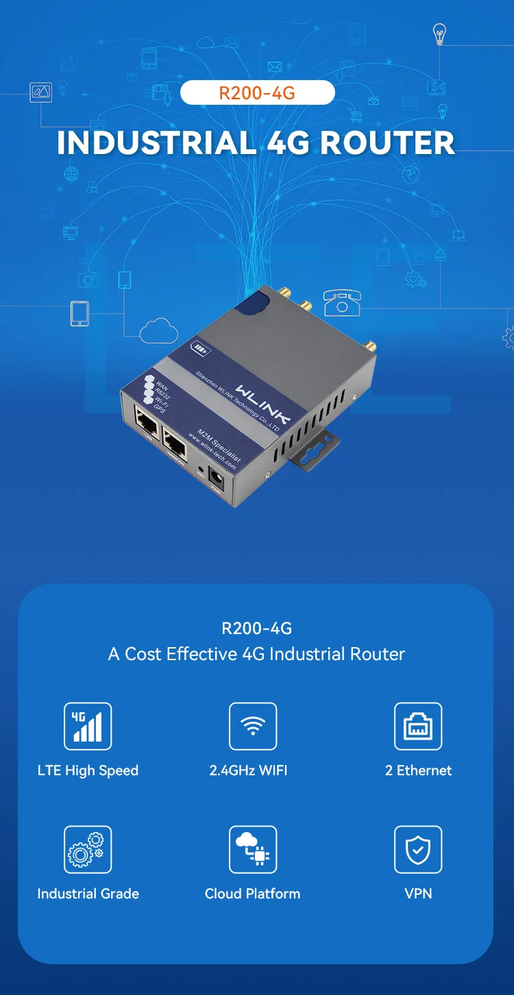 WLINK R200 Industrial 4G Router with VPN and SIM Slot