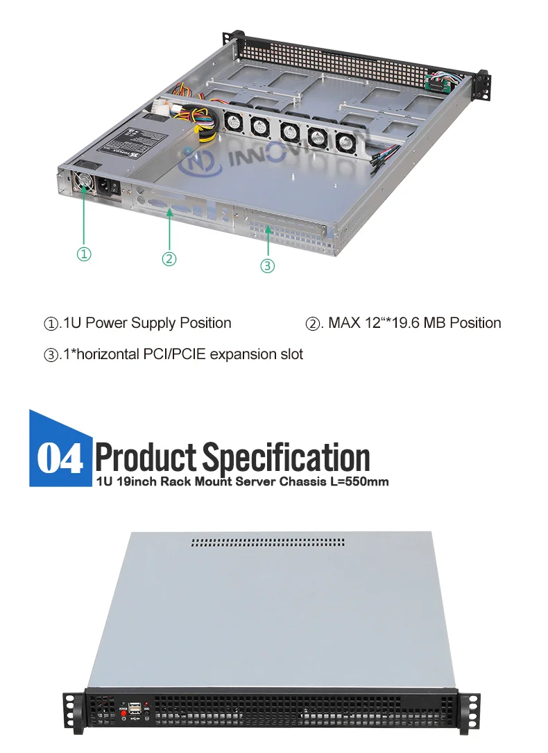 Standard 1U 19 Inch Rackmount ATX Server Case with Cooling Fans ...