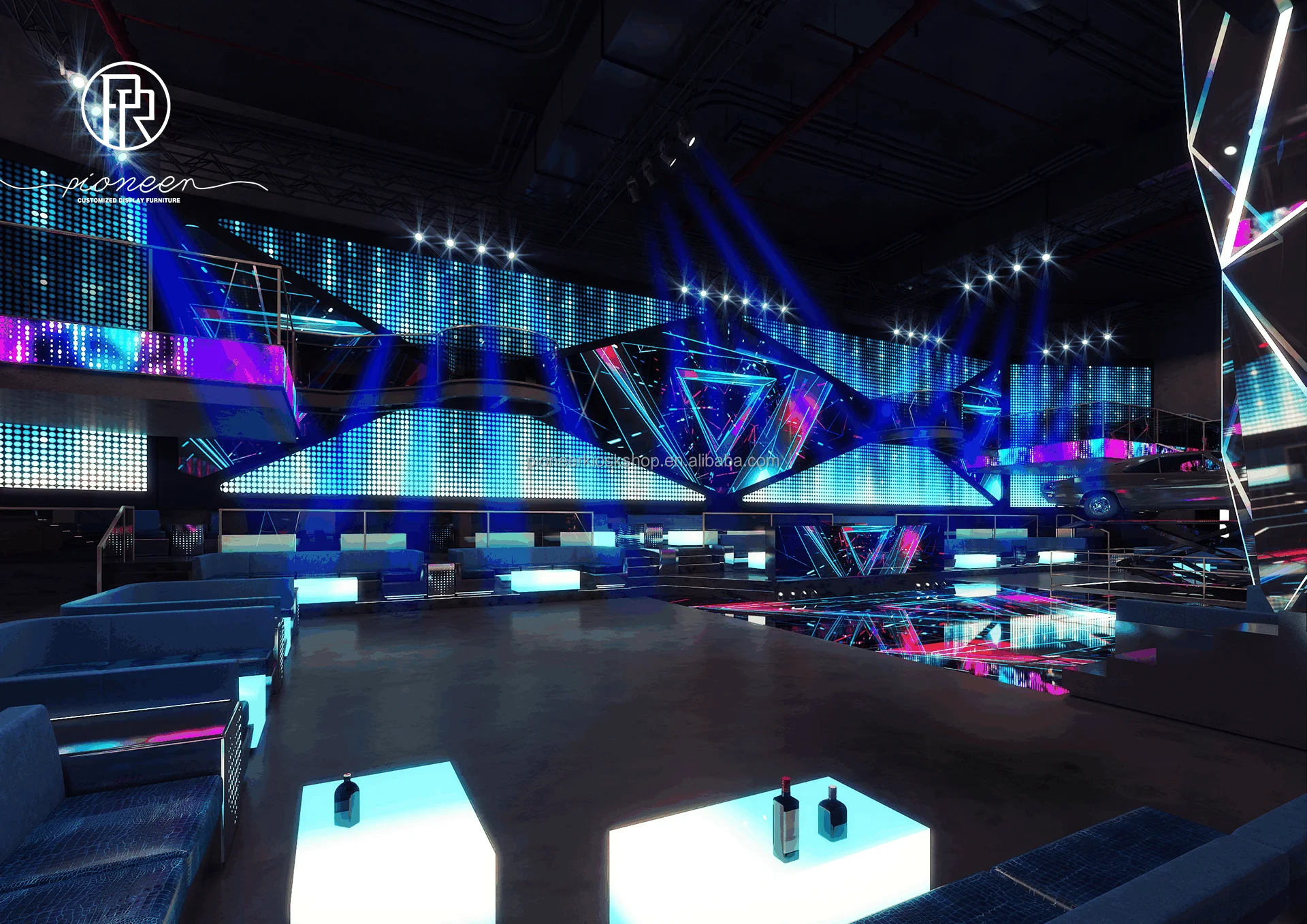 Bespoke Nightclub Bar Lighted Counter Strip Club Couch