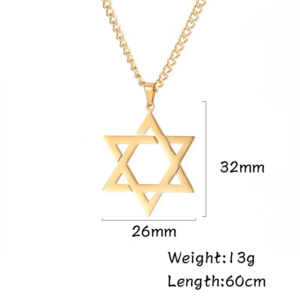 Jewish Star Of David Pendant Necklace Stainless Steel Gold Silver Black ...