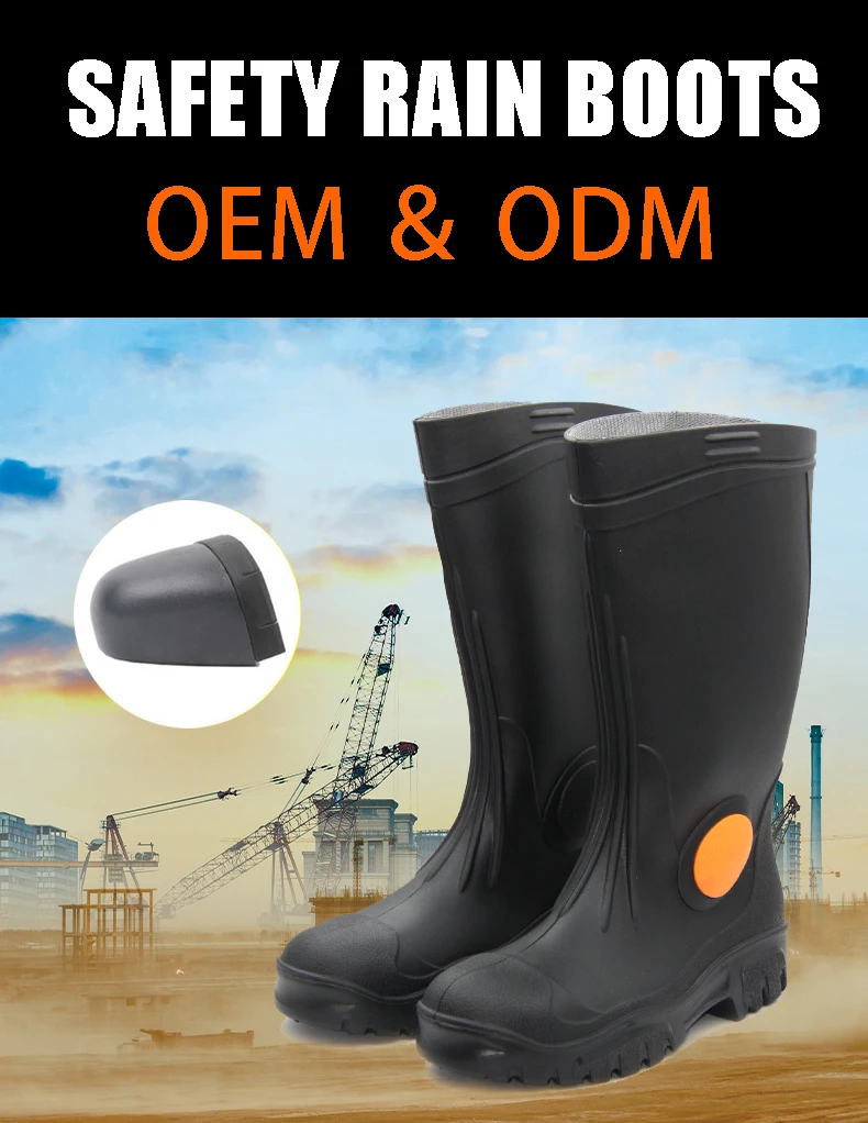 Custom Logo Waterproof PVC Boots Knee-High Rubber Anti-Smash Steel Toe ...