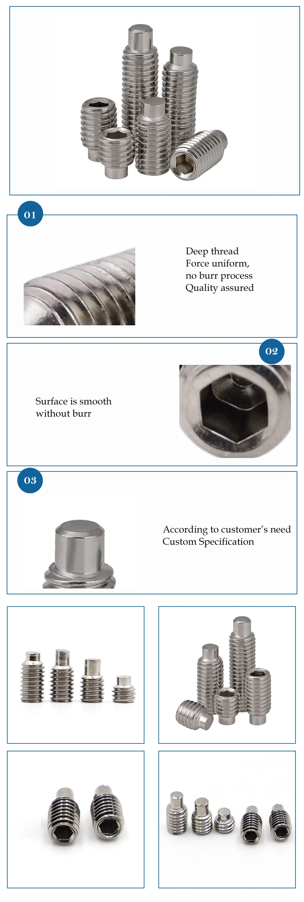 DIN915 Iso 4028 Stainless Steel 316 Hexagon Columnsocket Convex End Dog Point Set Screw Headless ...