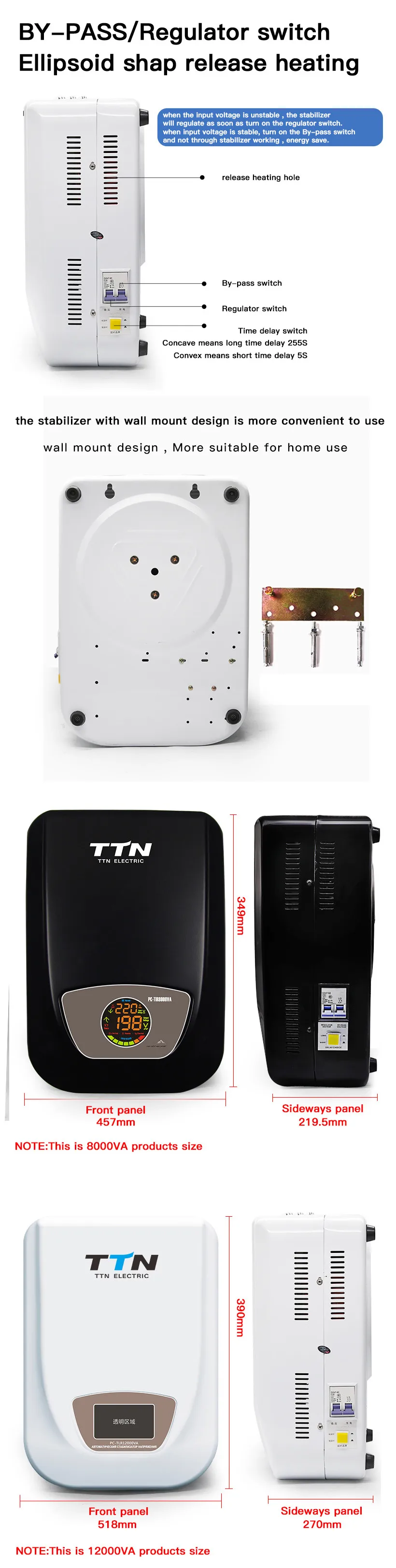 TTN Wall Mount PC-TLR 5kVA Overload protection Ac AVR Automatic Voltage ...