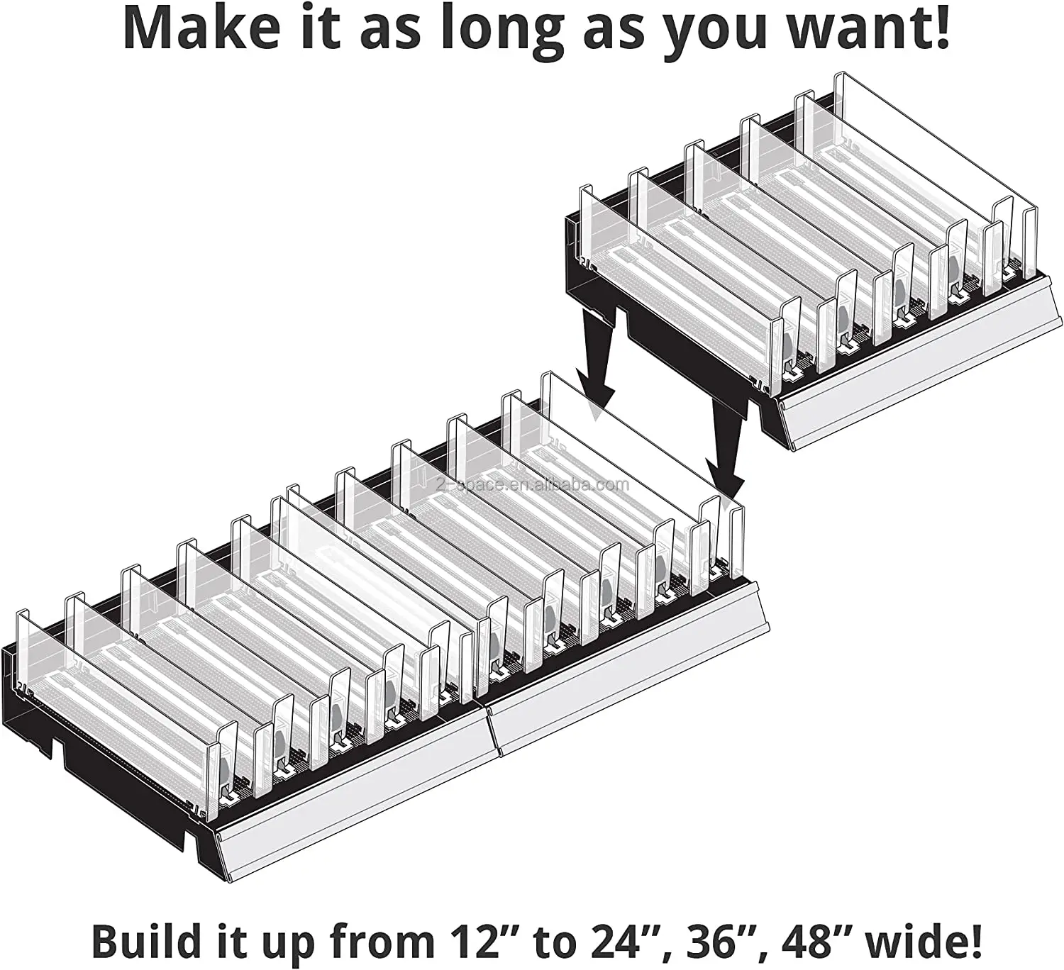 Customize Slot Size Black Adjustable Tall Divider Shelf Pusher Bin 10 ...