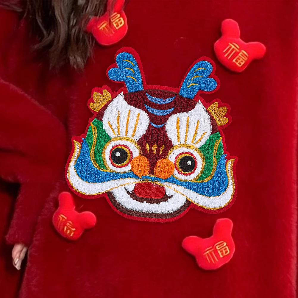 Chinese Style Chenille Towel Embroidery Cartoon Dragon New Year Patches ...
