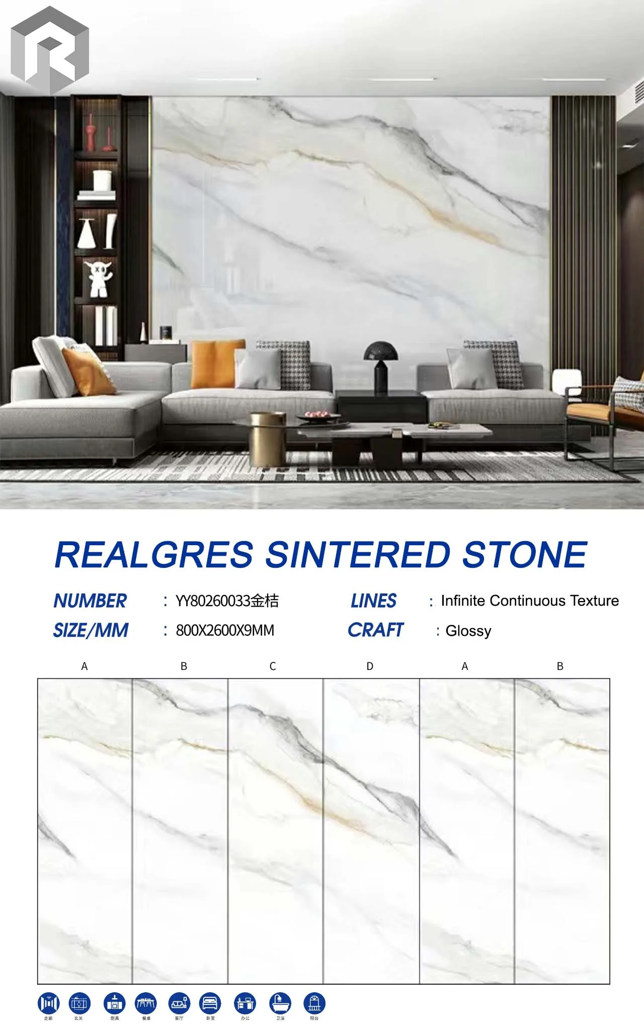 Realgres White Round Dining Table 2600*800 Rock Slab Porcelain Tile Golden Modern Coffee Table ...