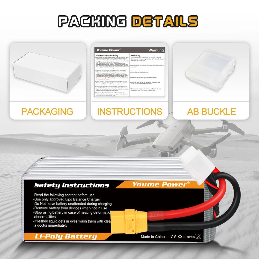 Youme Model Aircraft Batteries 2-6s 5200mah 7.4v/11.1v/14.8v/18.5v/22 ...