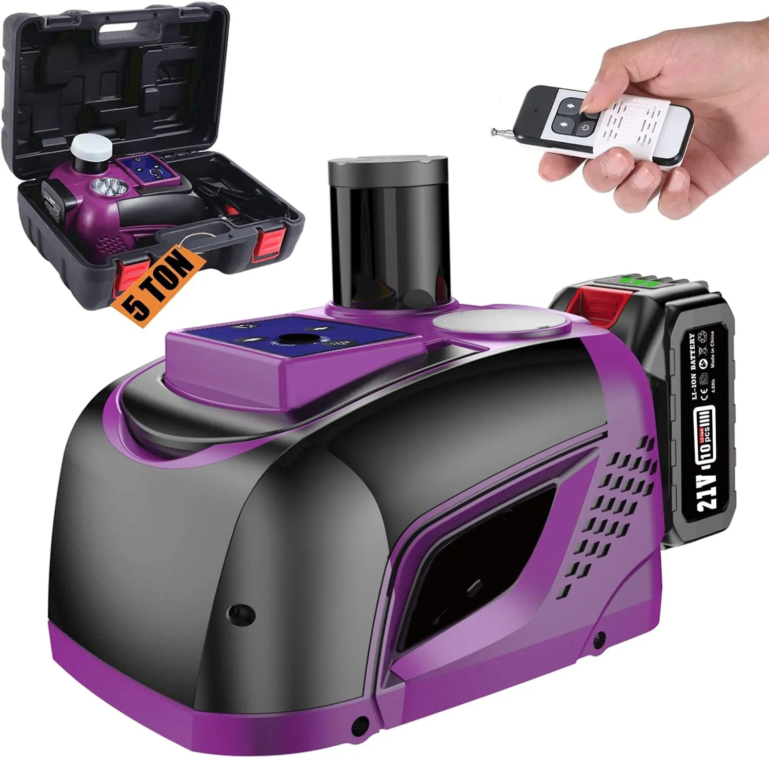 Electric Hydraulic Car Jack 5 Ton With 21v Battery & Led Light - Oem