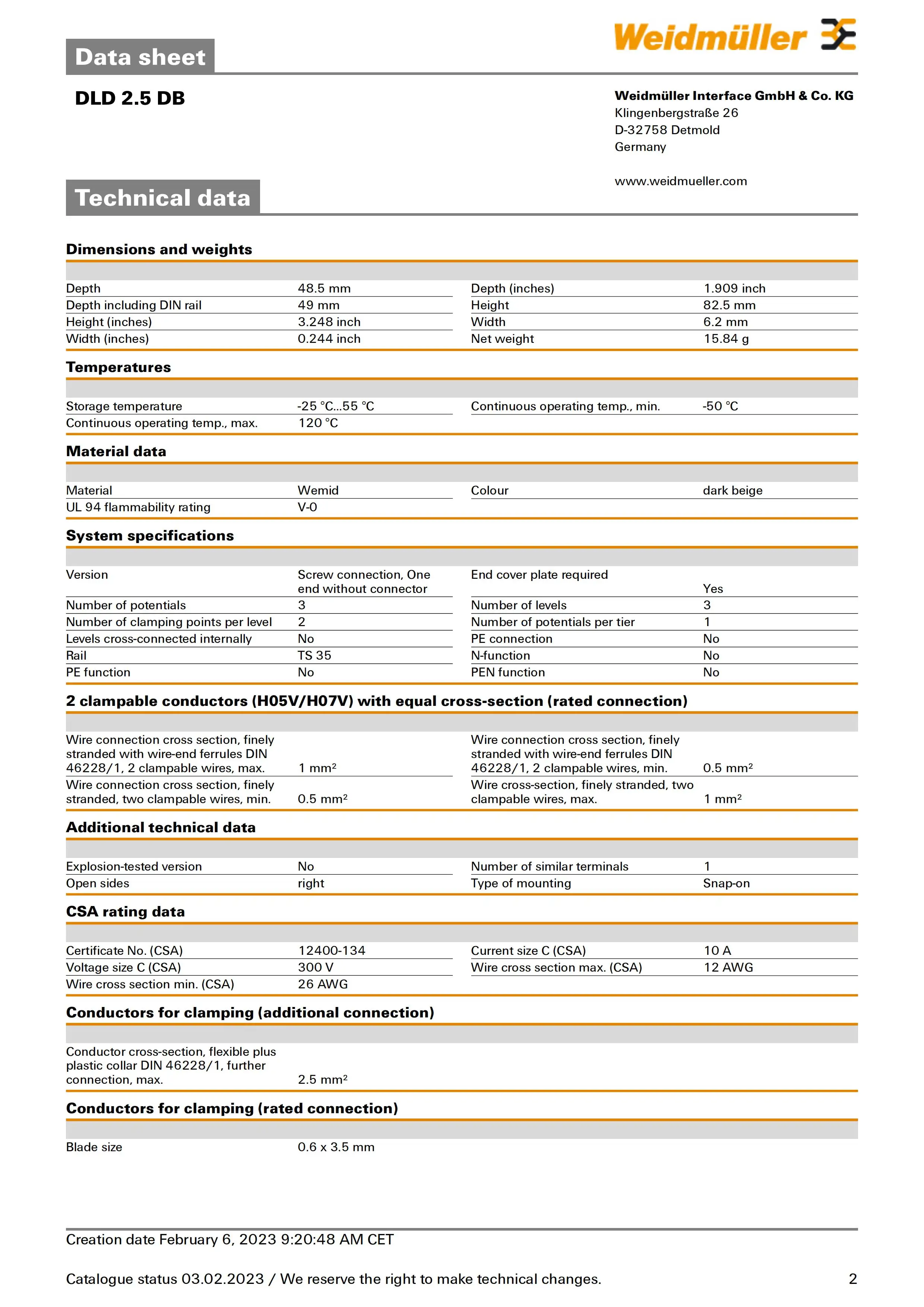 Weidmuller DLD 2.5 DB Terminal Block - Reliable Connectivity