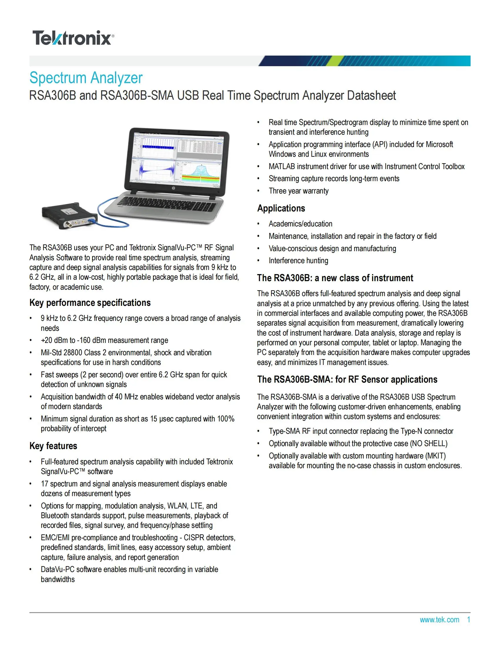 Tektronix RSA306B USB 스펙트럼 분석기 9 kHz ~ 6.2 GHz 대역폭 40 MHz| Alibaba.com