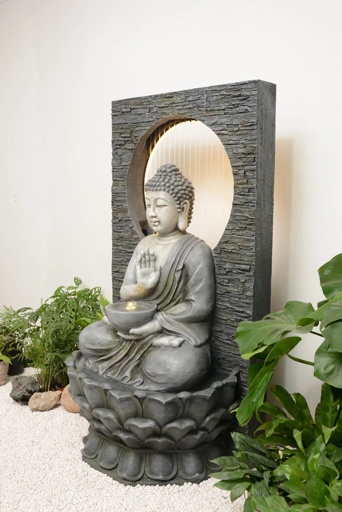 Large Buddha Garden Resin Outdoor Solar Water Fountain