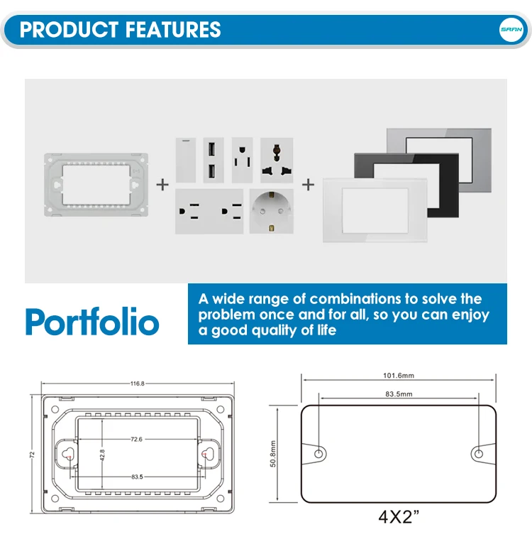 250v Big Board Pc Panel Light Switches And Socket With White Black ...