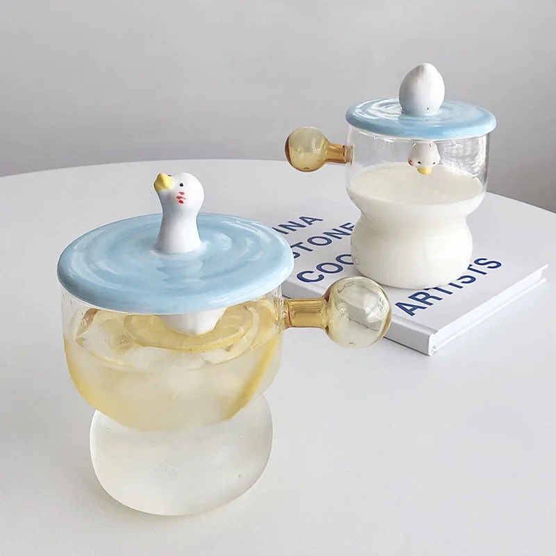 Solhui Original Design Glass Duck Cups With Ceramic Lid Cartoon High ...