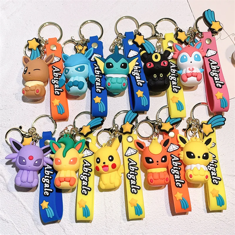 Cartoon 3d Anime Pika Charmander Pendant Keyrings Pvc Rubber Pikachu ...